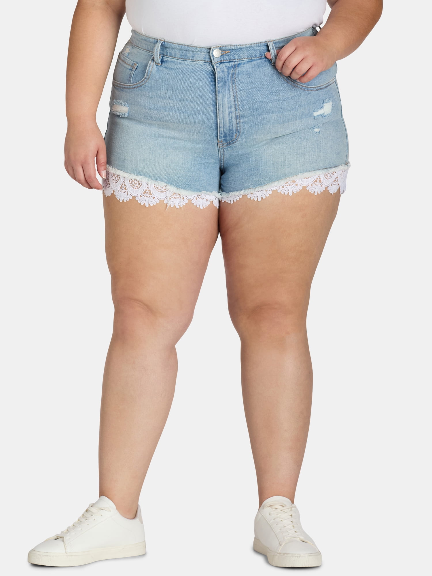 Madden NYC Juniors Plus Size Crochet Denim Shorts - Walmart.com