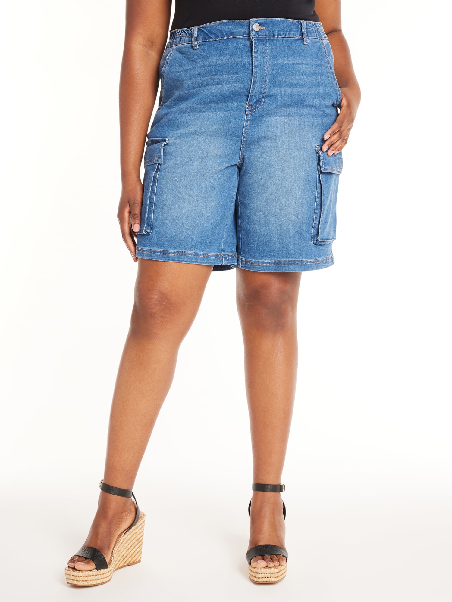 Madden NYC Women's Juniors Plus High-Rise Cargo Shorts, Sizes 1X-4X ...