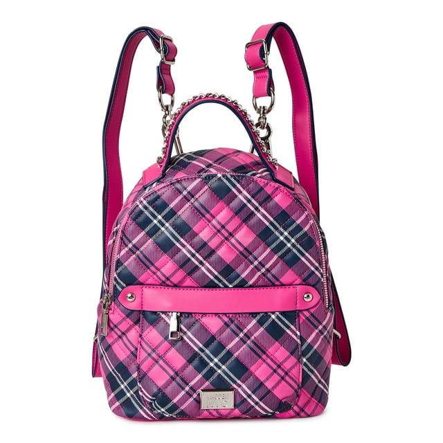 Madden NYC Women's Mini Quilted Zip Backpack Pink Plaid - Walmart.com