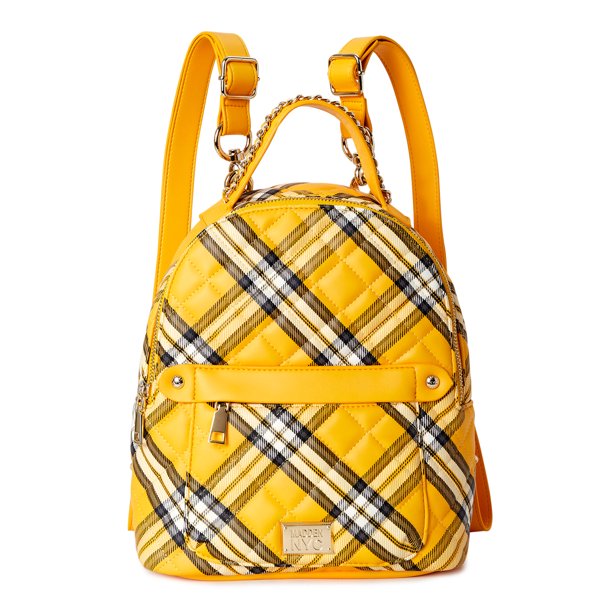 Madden NYC Women's Mini Quilted Zip Backpack Yellow Plaid - Walmart.com