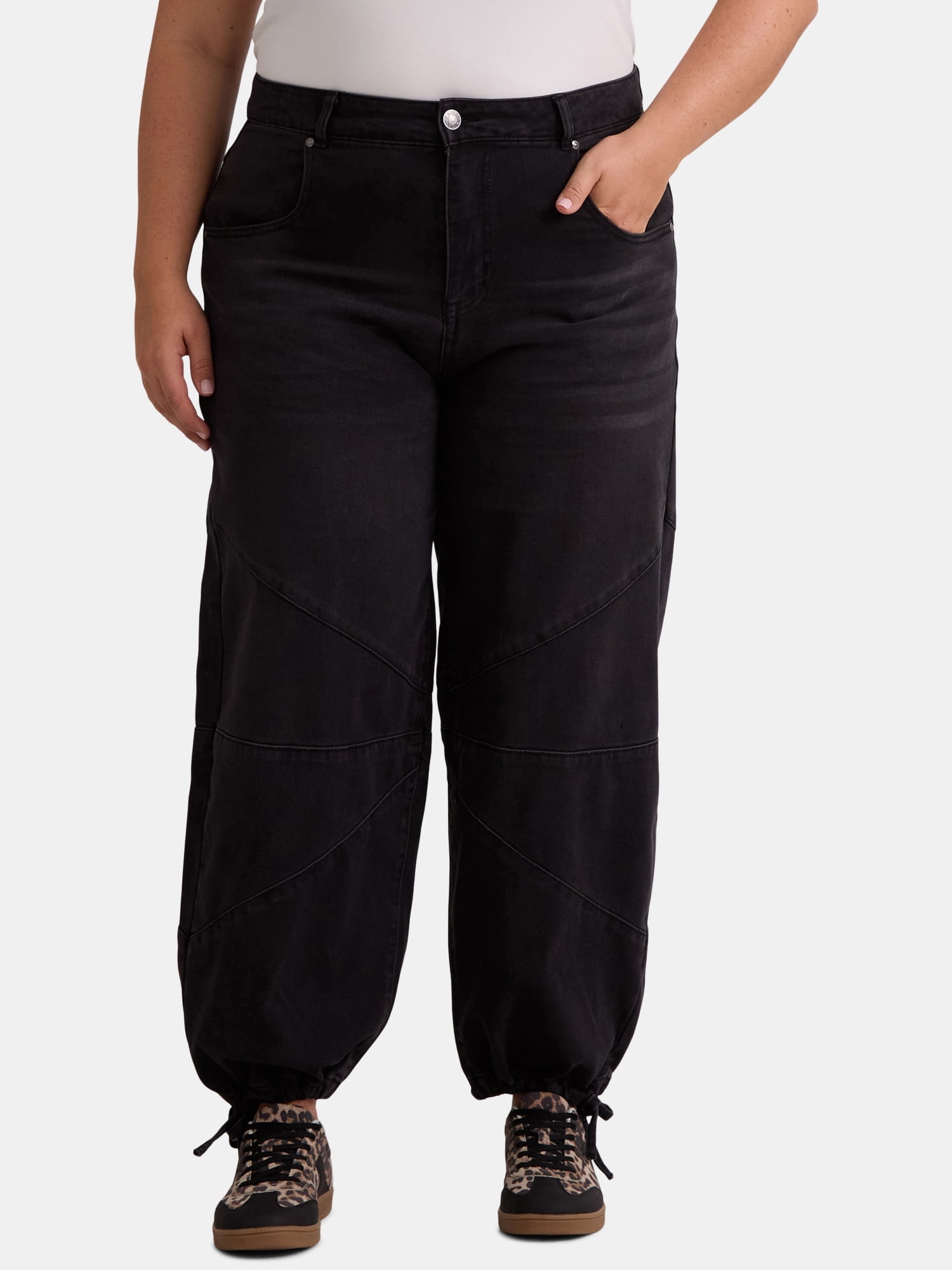 Madden NYC Women’s Plus Barrel Jeans with Drawstring Hem, 28" Inseam ...