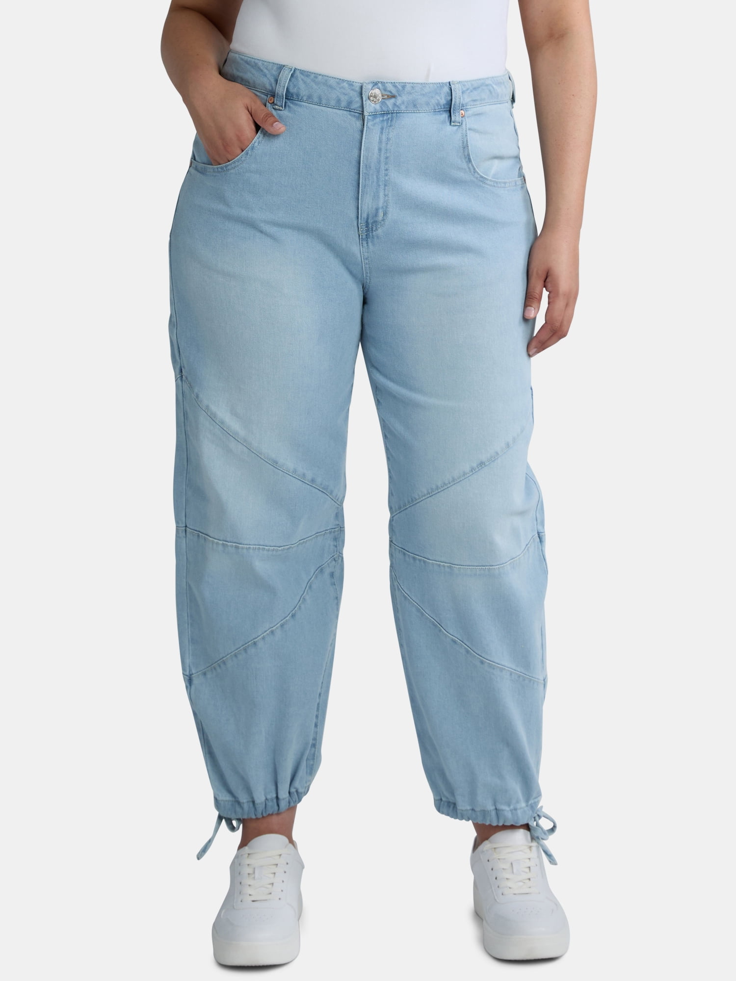 Madden NYC Plus Size Barrel Jeans with Drawstring Hem, 28 Inseam, Sizes ...