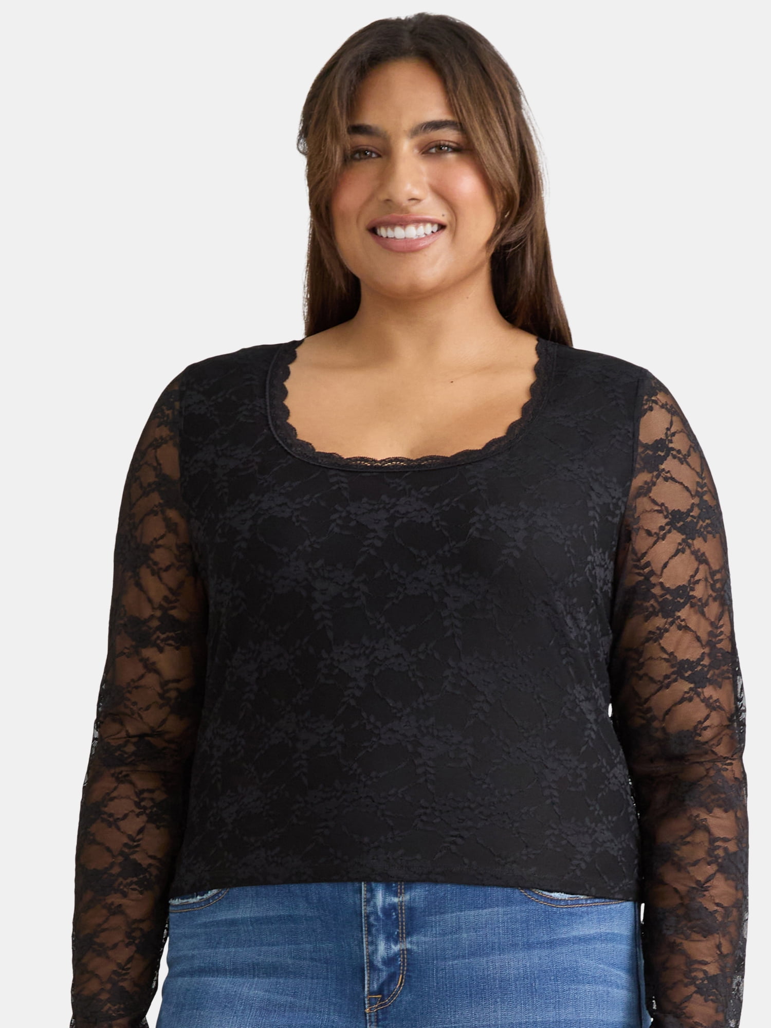 Madden NYC Lace Scoop Neck Top - Intricate Lace - Sizes 1X-4X - Walmart.com