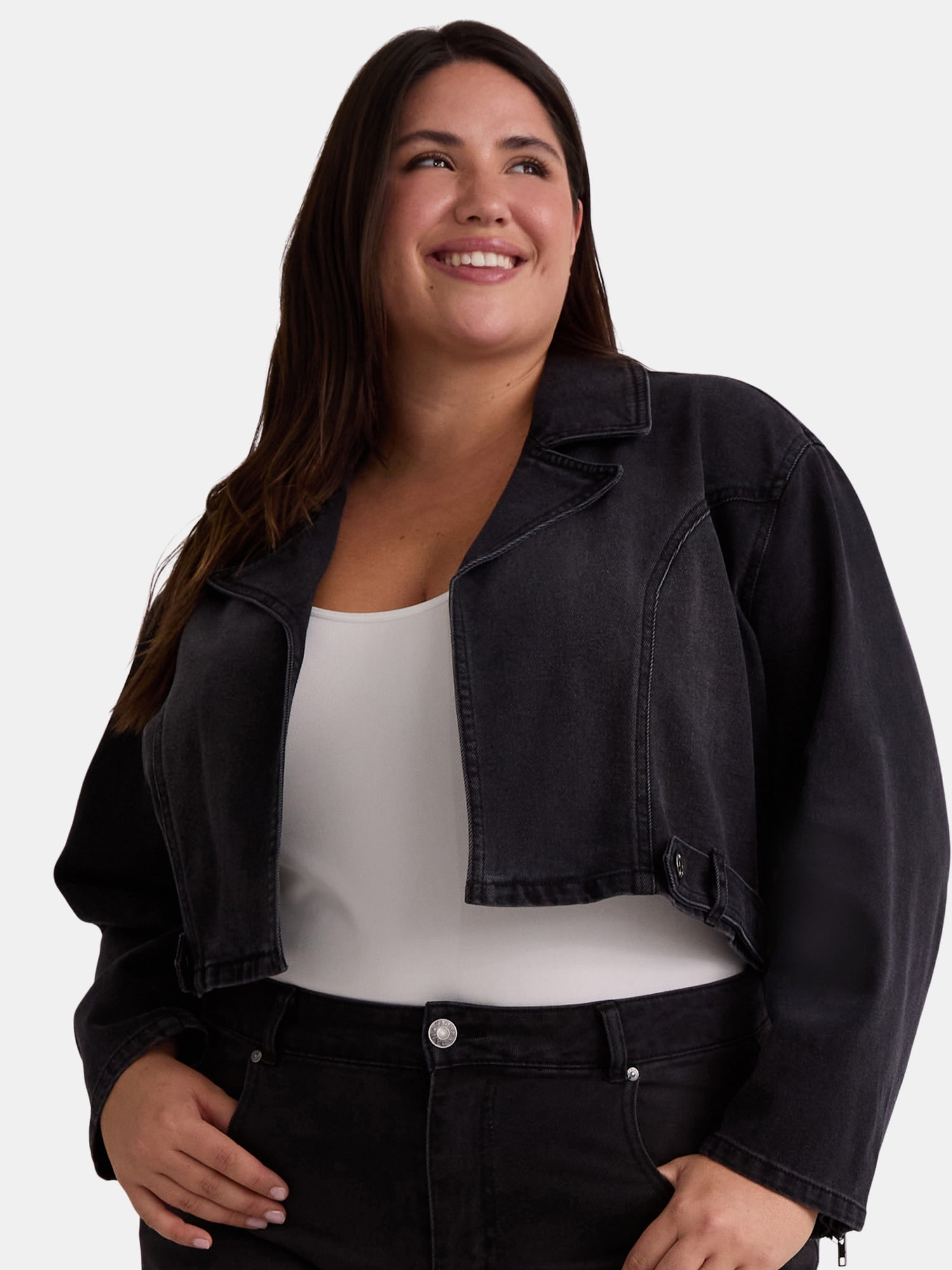 Madden NYC Women’s Plus Size Cropped Denim Moto Jacket, Sizes 1X-4X ...