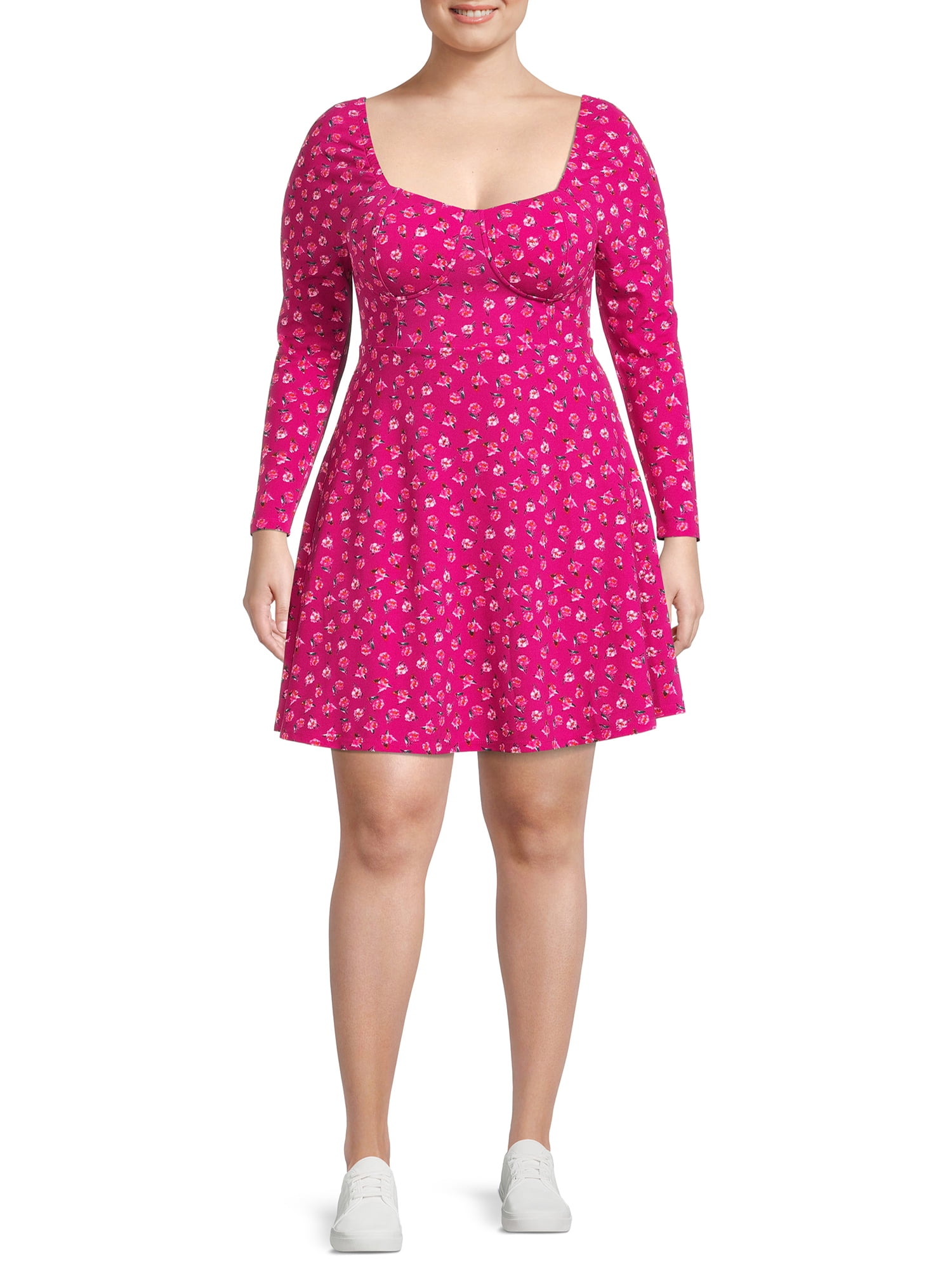 Madden NYC Women's Plus Size Floral Print Skater Dress - Walmart.com
