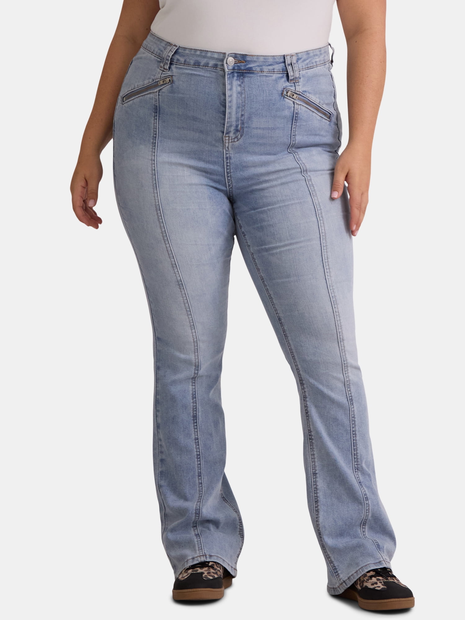 Madden NYC Women’s Plus Size Moto Bootcut Jeans, 32" Inseam, Sizes 1X ...