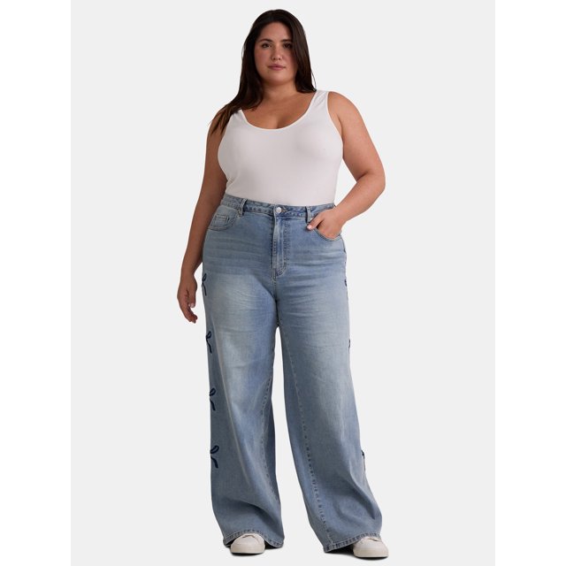 Madden NYC Women’s Plus Ultra 90's Jeans with Bow Accents, 32" Inseam ...
