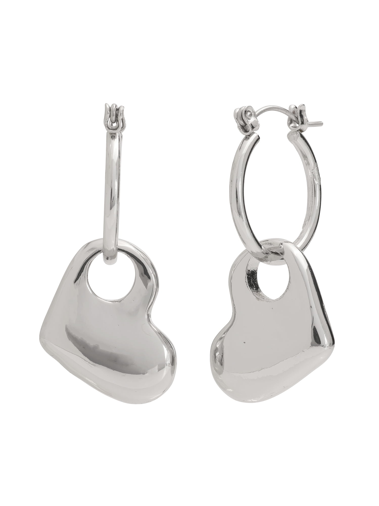 Madden NYC Women's Rhodium Heart Charm Huggie Earrings - Walmart.com