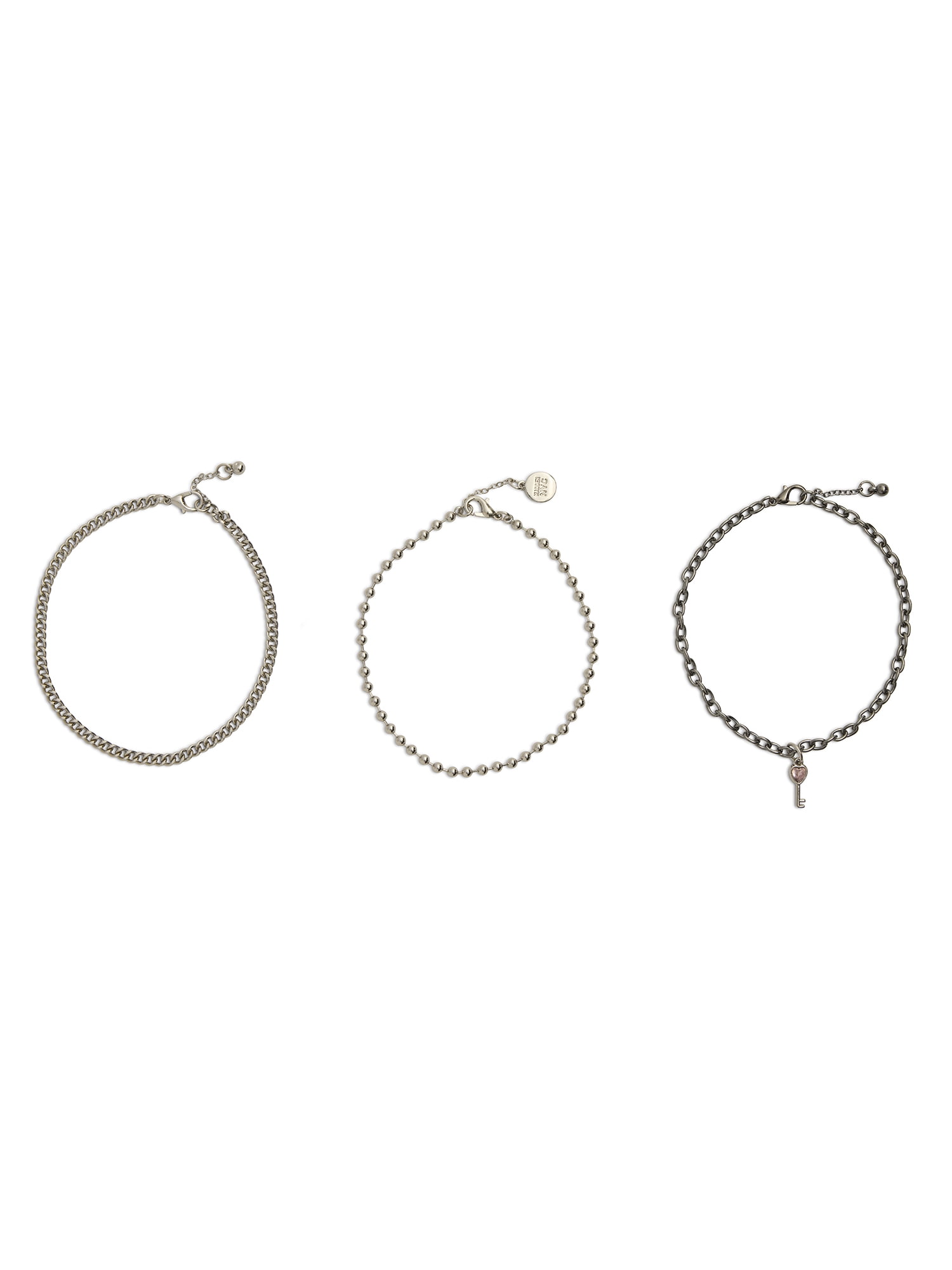 Madden NYC Women's Two Tone Mixed Chain Key Charm Anklet 3-Piece Set ...