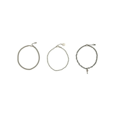 Time and Tru Women's Silver Tone Anklet Set 3 Pieces with Herringbone ...