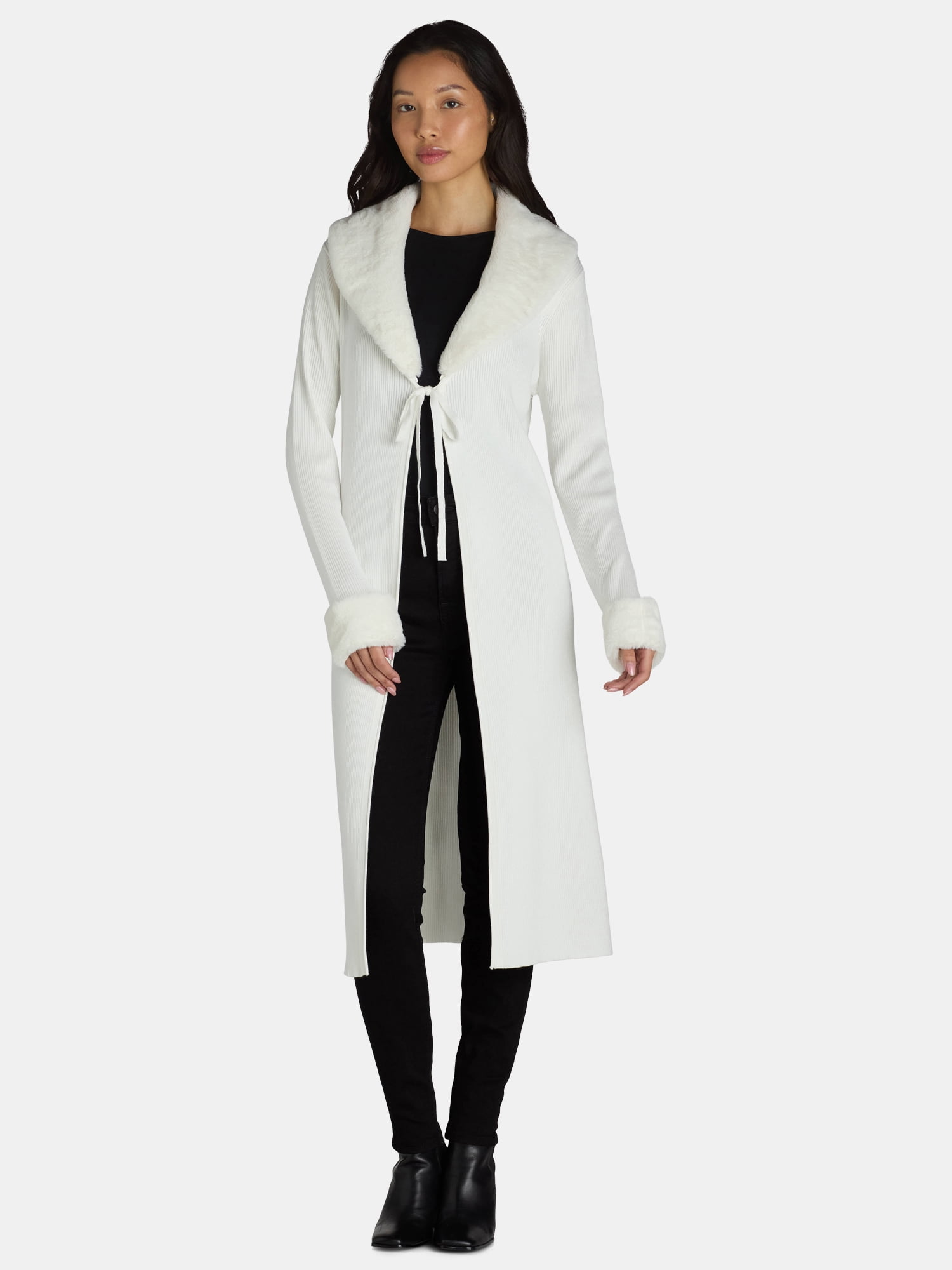 Madden NYC Women's Faux Fur Trim Duster, Sizes XXS-4X, Monochromatic ...