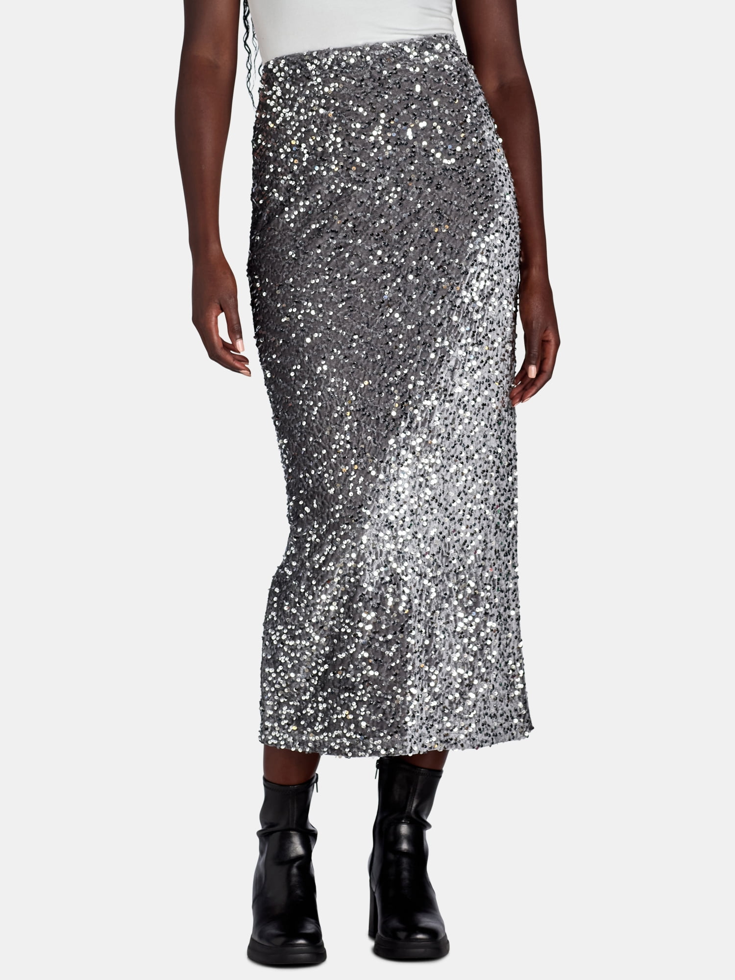 Madden NYC Sequin Velvet Maxi Skirt - women's Plus Size - Walmart.com