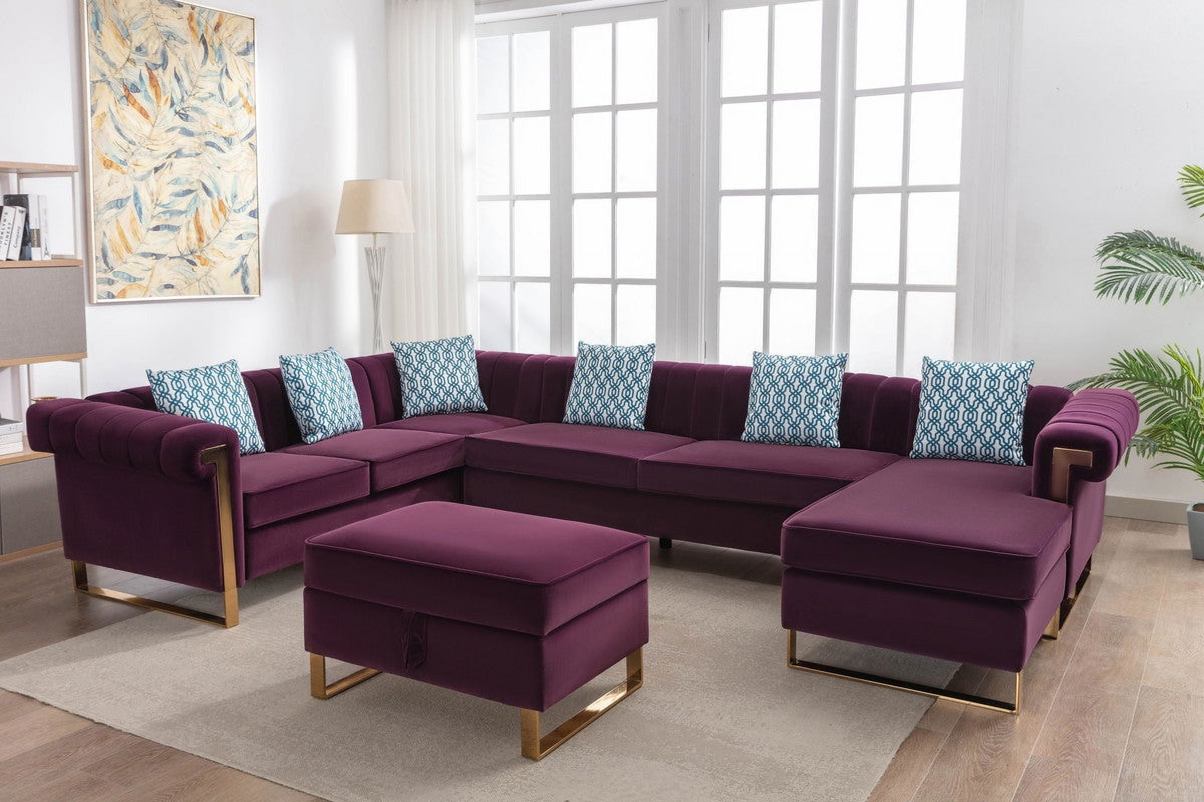 Maddie Velvet 7-Seater Sectional Sofa with Reversible Chaise and ...
