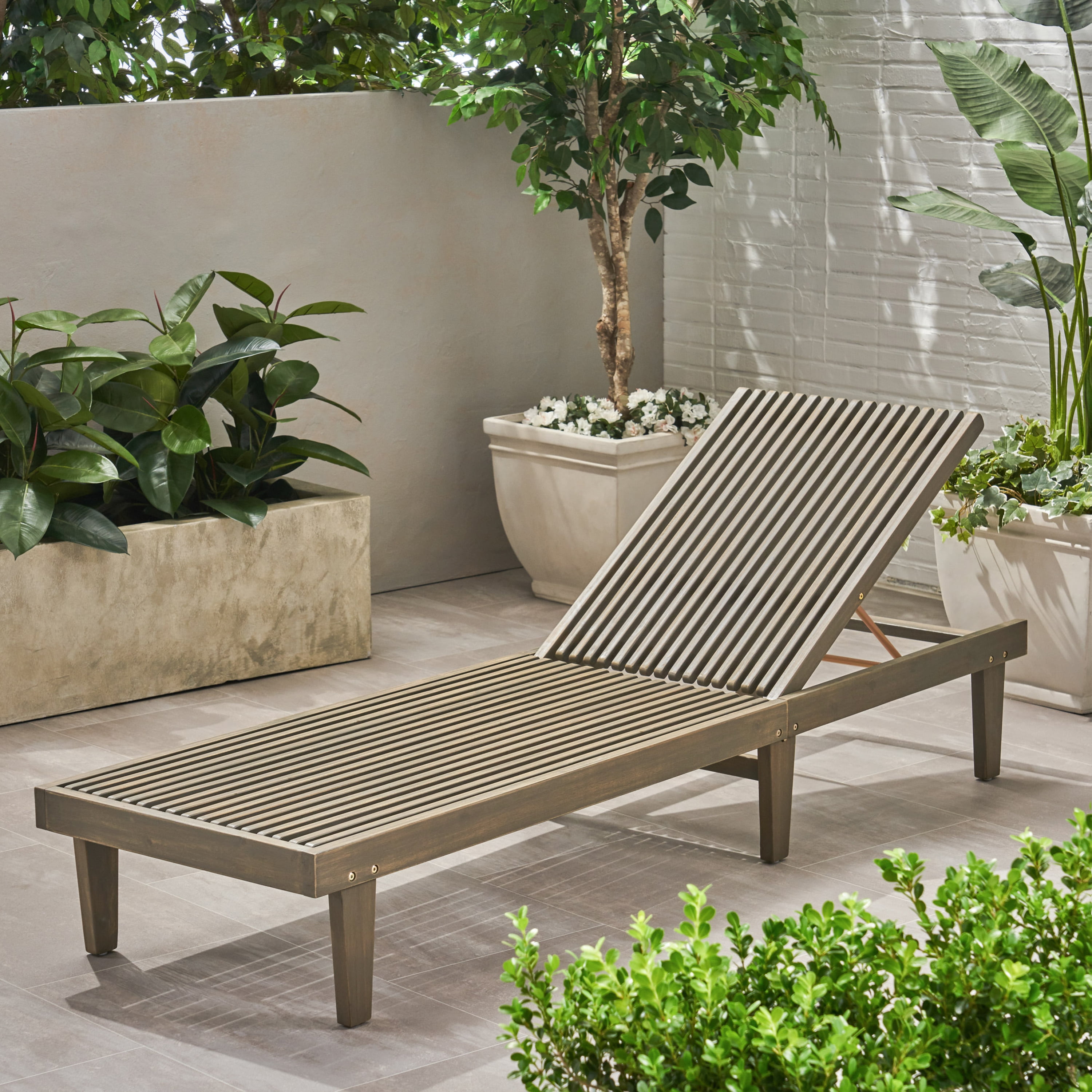 Noble House Nadine Outdoor Wooden Chaise Lounge Gray - Walmart.com