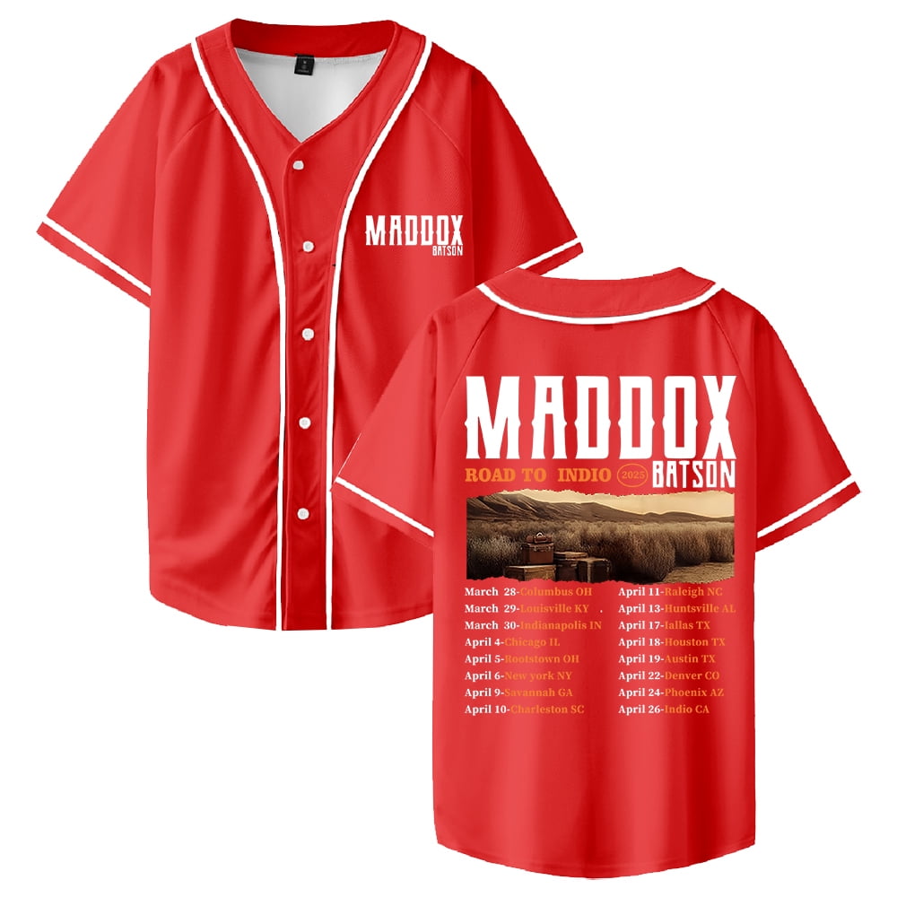 Maddox Batson Road To Indio Tour 2025 Baseball Jersey Short Sleeve Shirts Women Men Streetwear ...