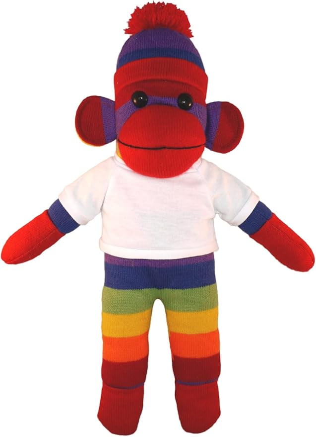 Made by Aliens 10 Inch Rainbow Sock Monkey with Tee Plush Stuffed ...