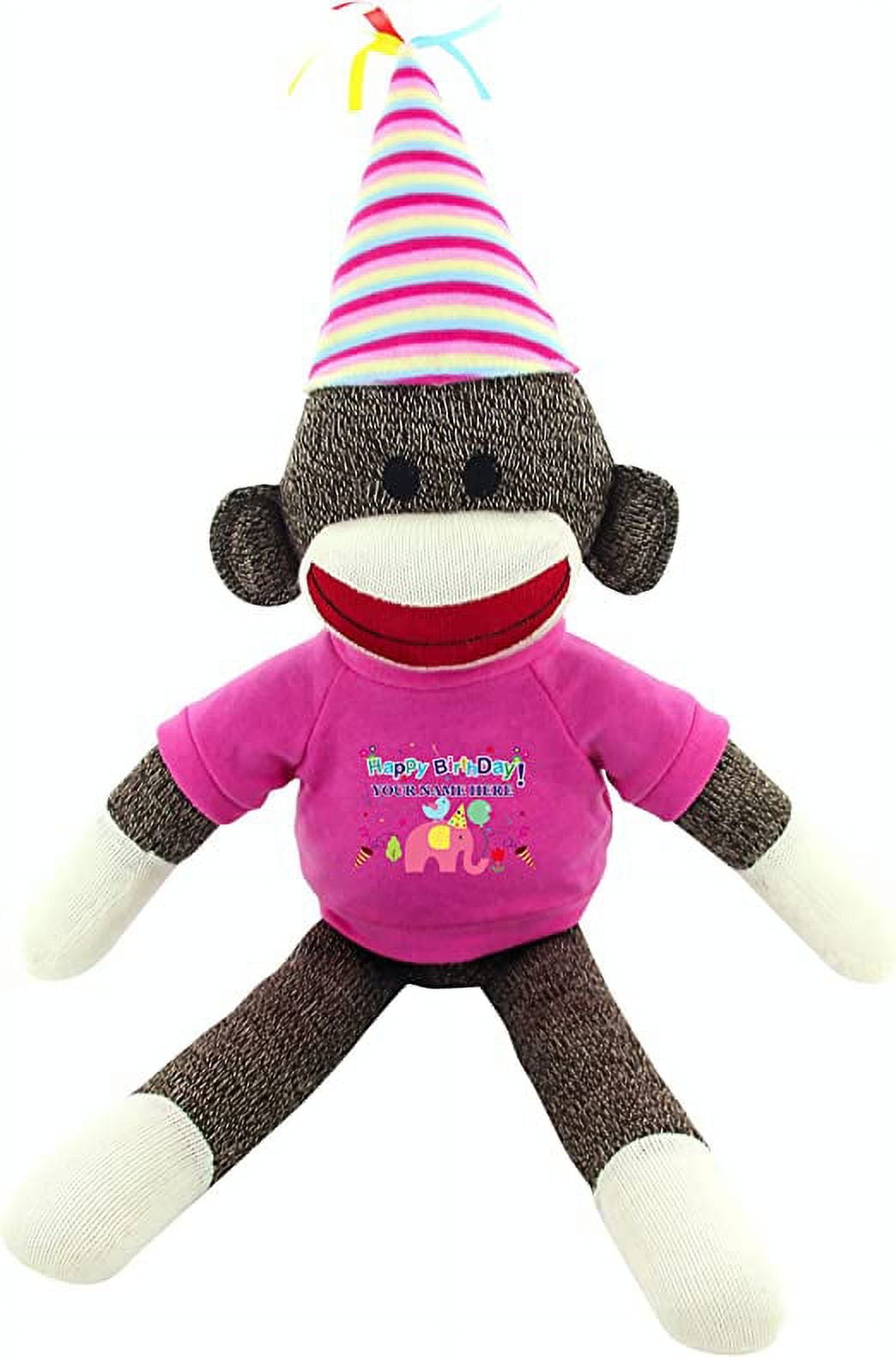 Made By Aliens 20'' Personalized Sock Monkey with Pink Tee, Custom Text ...