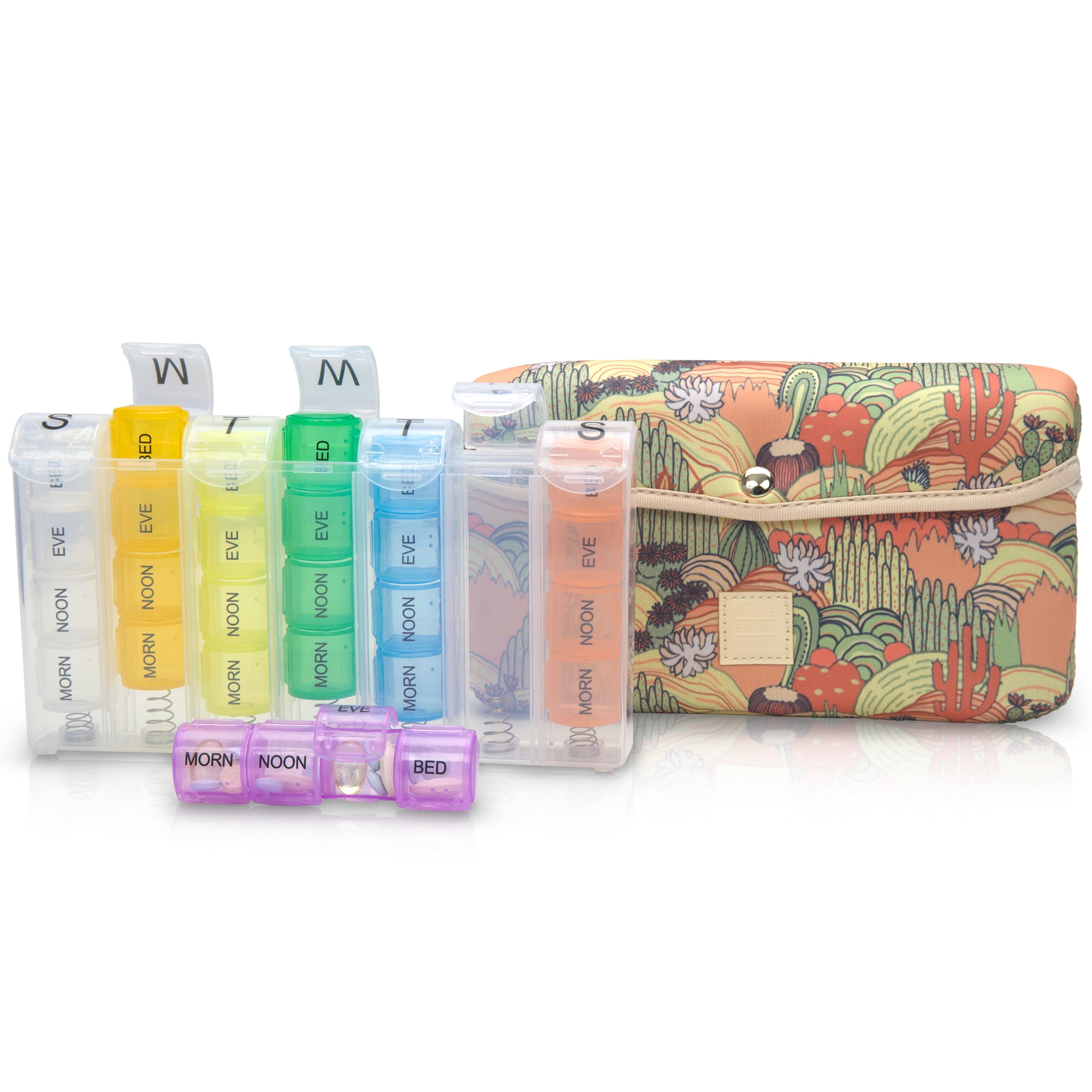 Made Easy Kit Pill Case Large 7-Day / 28 Compartments in Neoprene Carrier with Storage Pill Box ...