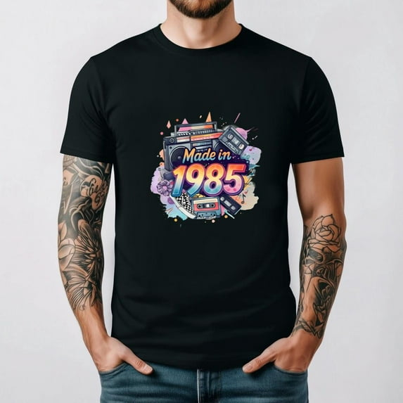 Made In 1985 Retro Neon Cassette Tape Music Birthday Theme 80s Unisex T ...