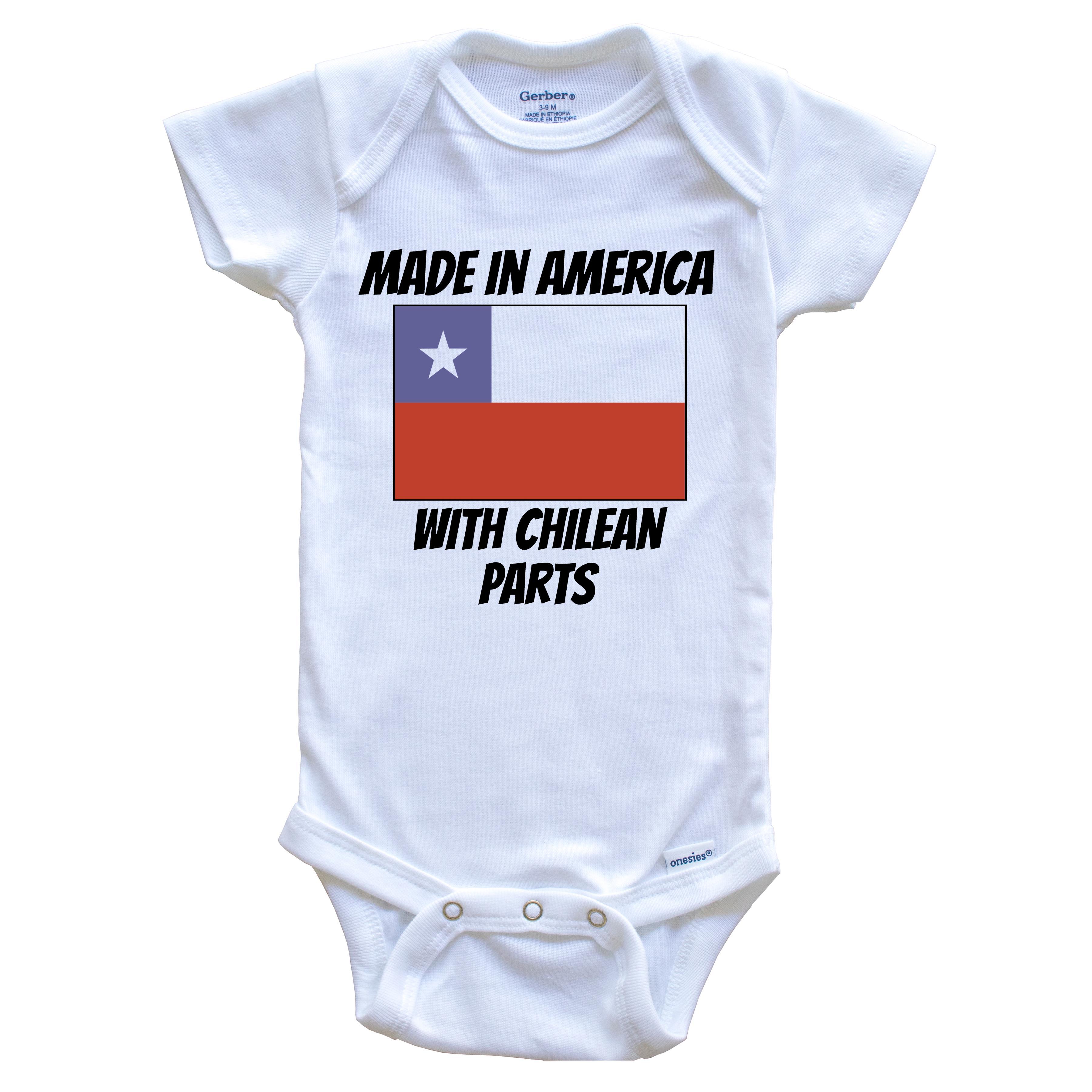 Made In America With Chilean Parts Chile Flag Funny Baby Bodysuit ...