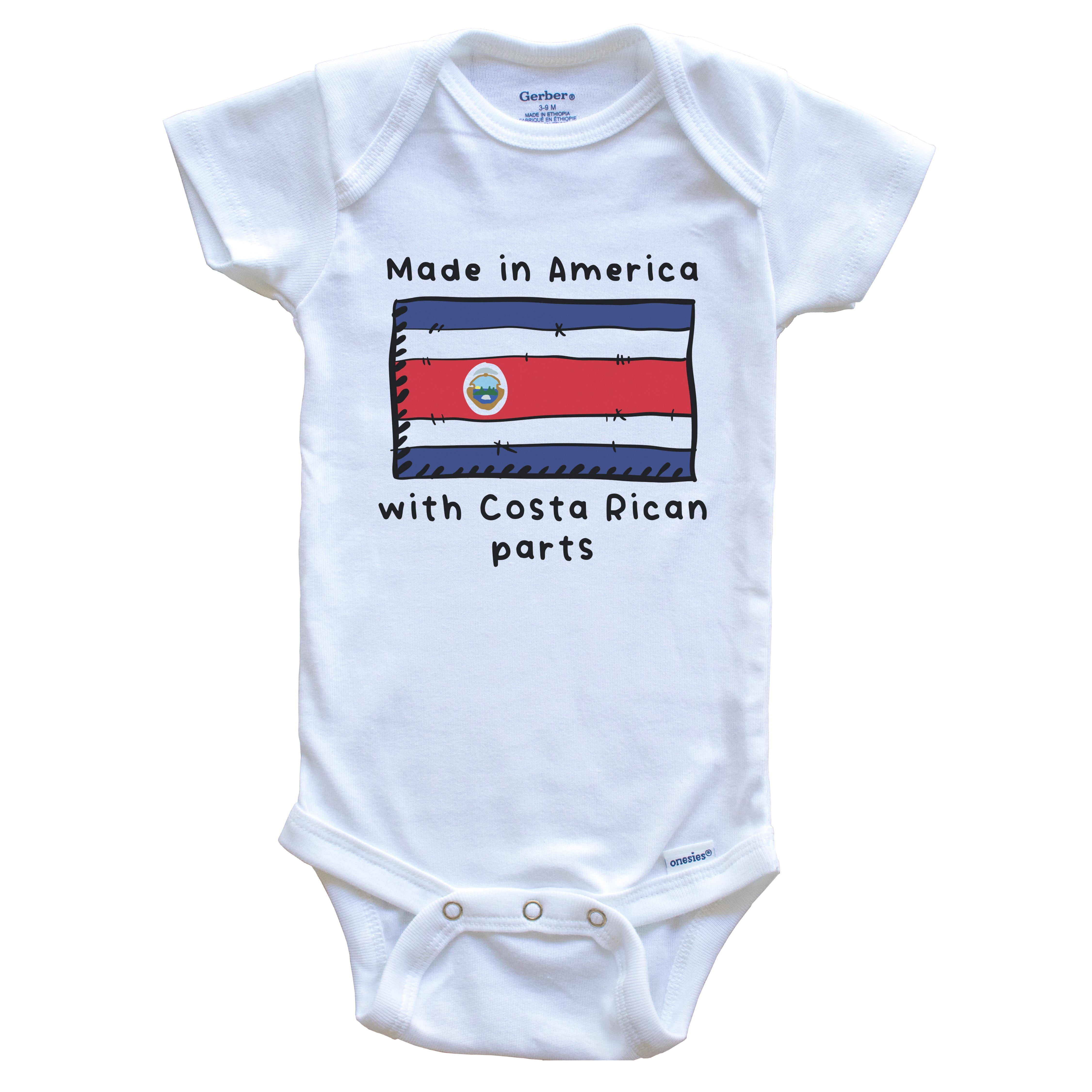 Made In America With Costa Rican Parts Costa Rica Flag Baby Bodysuit ...