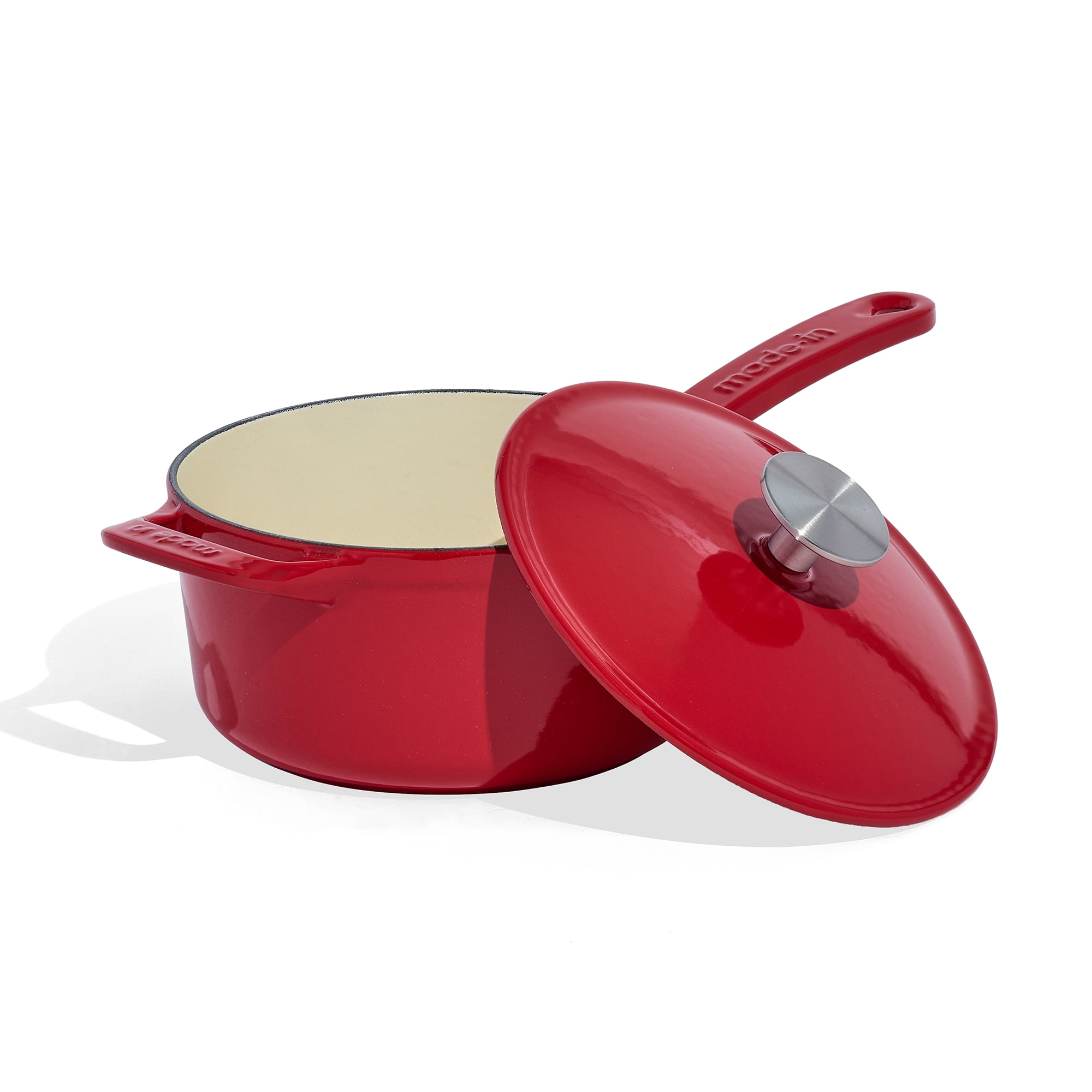 Made In Cookware - 2 Quart Enameled Cast Iron Saucepan with Lid - Red ...