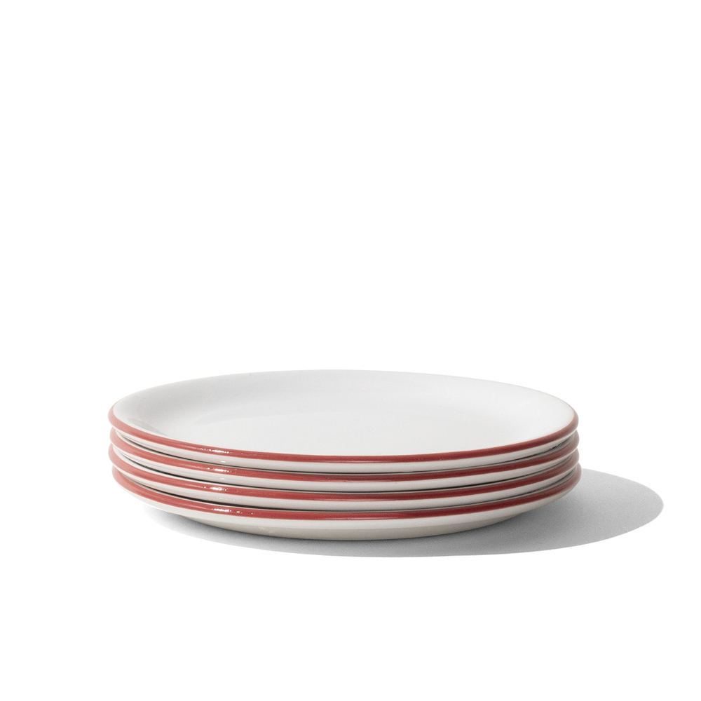 Made In Cookware - Set of 4 - Bread and Butter Plates - White With Red ...