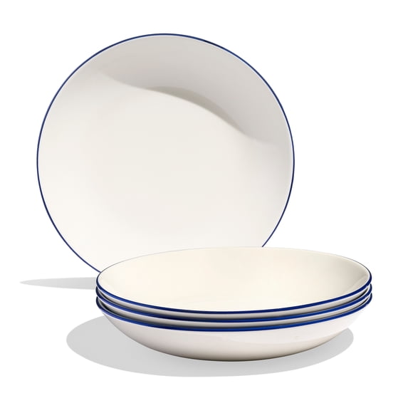 Made In Cookware - Set of 4 - Entrée Bowls - White With Navy Rim ...