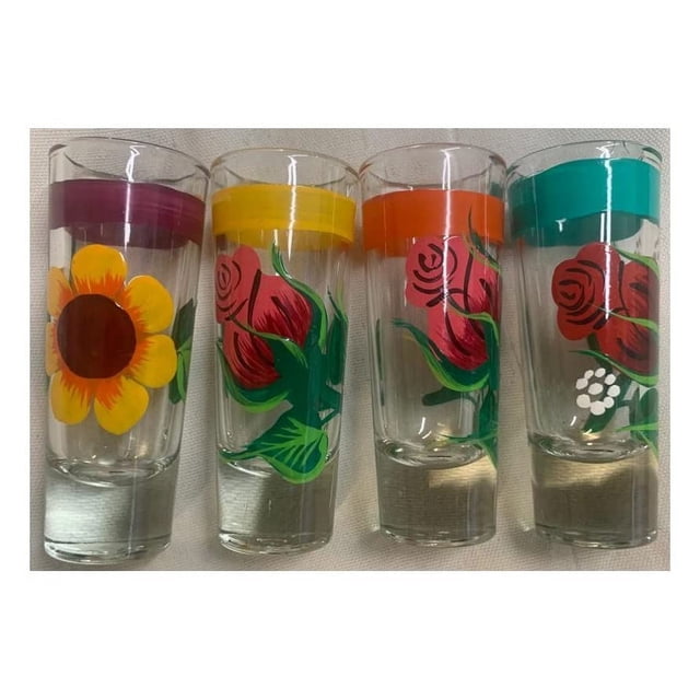 Made In Mexico Mexican Glass Tequila Shots Glasses Set of 4 Assorted ...