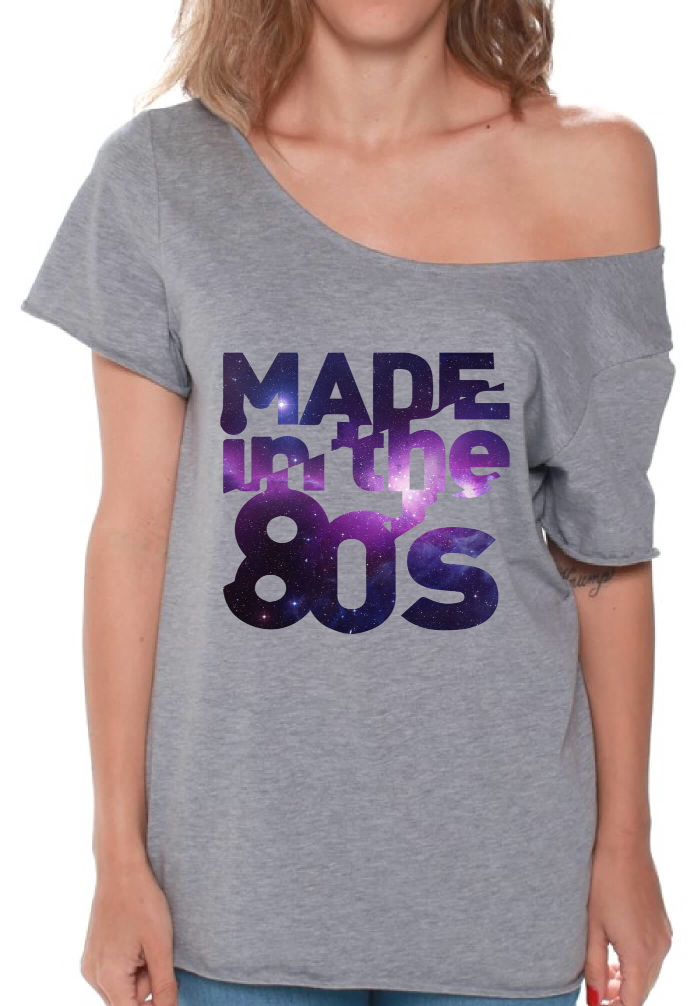 Made In The 80's Galaxy Color Print Shirt for Women - Off the Shoulder ...