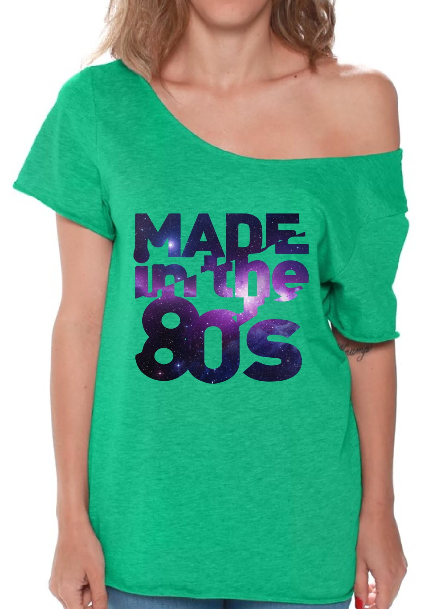 Made In The 80's Galaxy Color Print Shirt for Women - Off the Shoulder ...