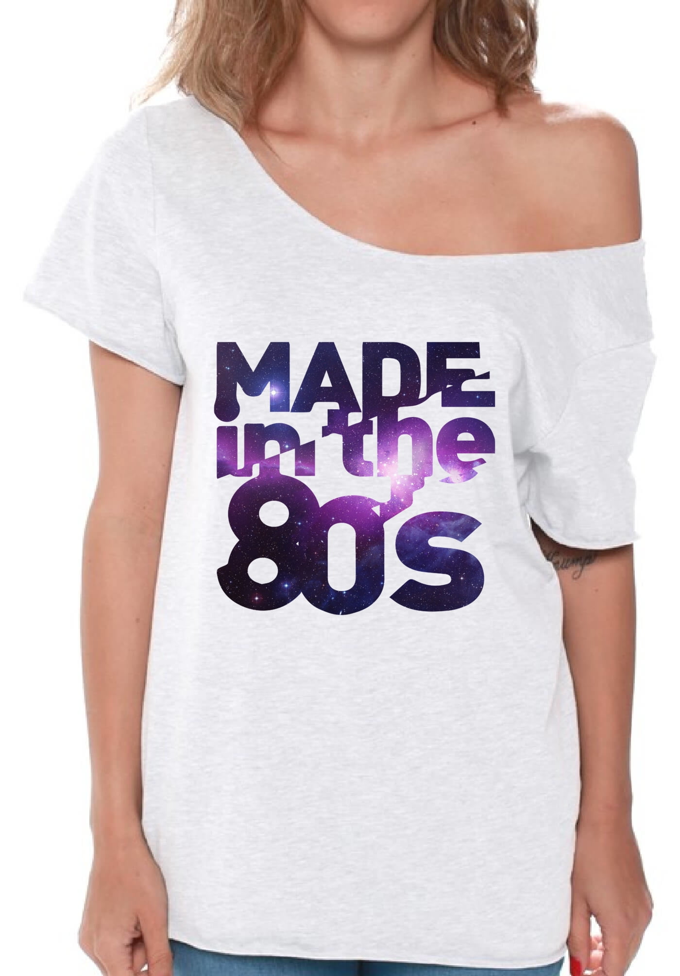 Made In The 80's Galaxy Color Print Shirt for Women - Off the Shoulder ...