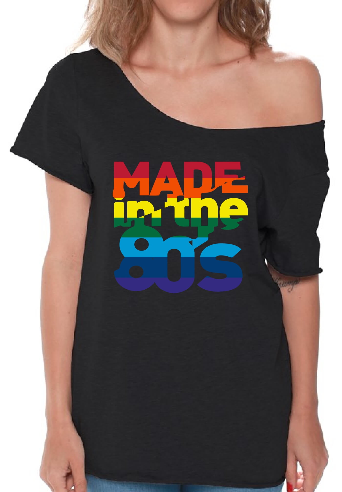 Made In The 80's Rainbow Color Shirt for Women - Off the Shoulder S M L ...