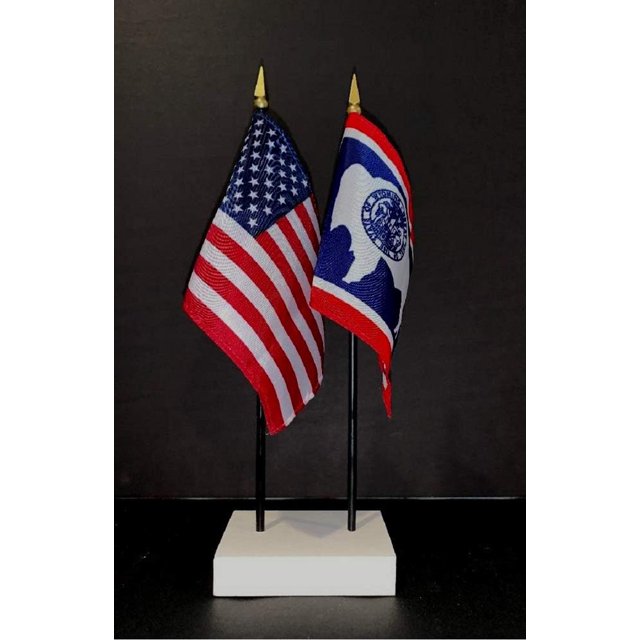 Made In USA. 1 American And 1 US State Miniature Rayon 4"X6" Office ...