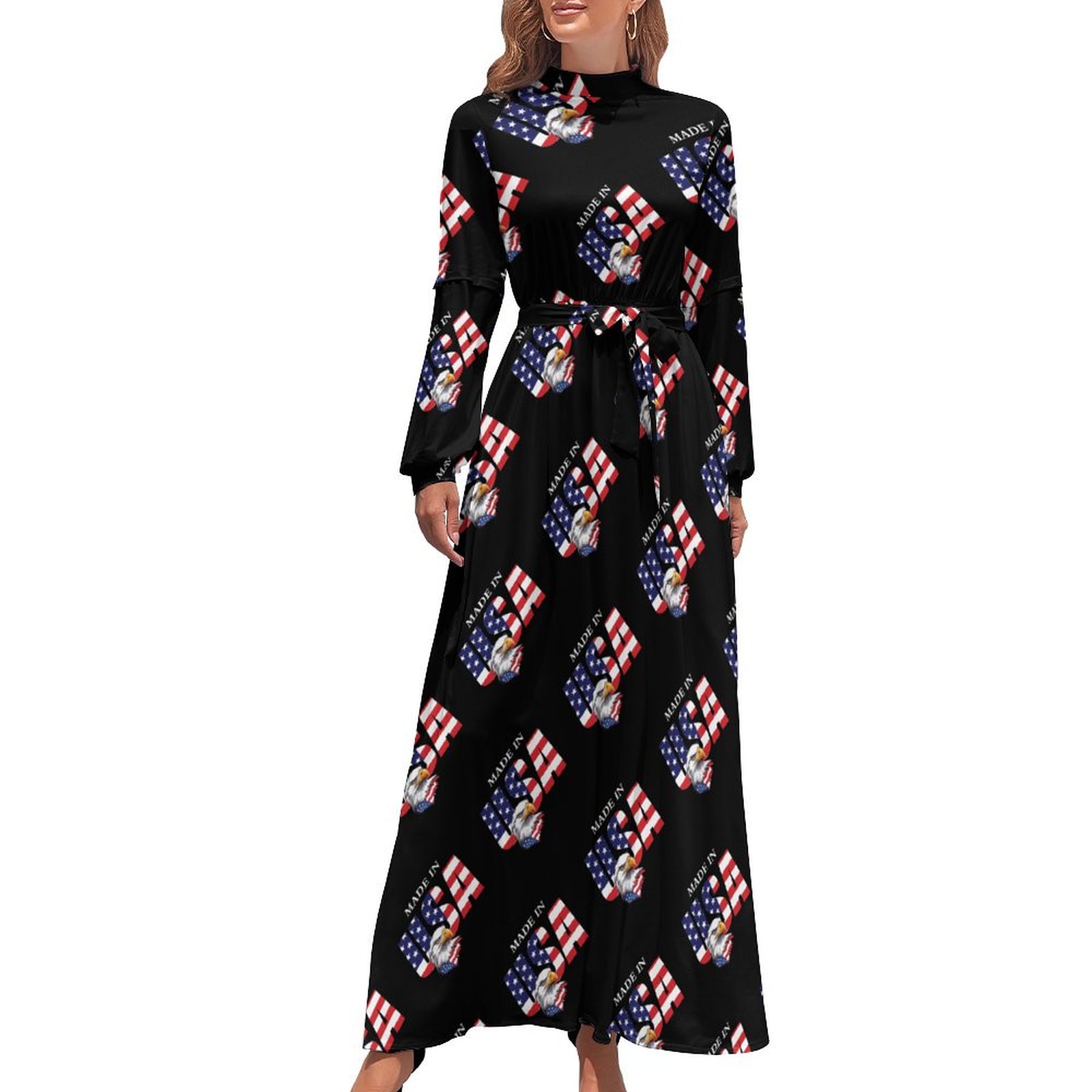 Made In USA American Flag Bald Eagle Women's Fall Maxi Dress Long ...