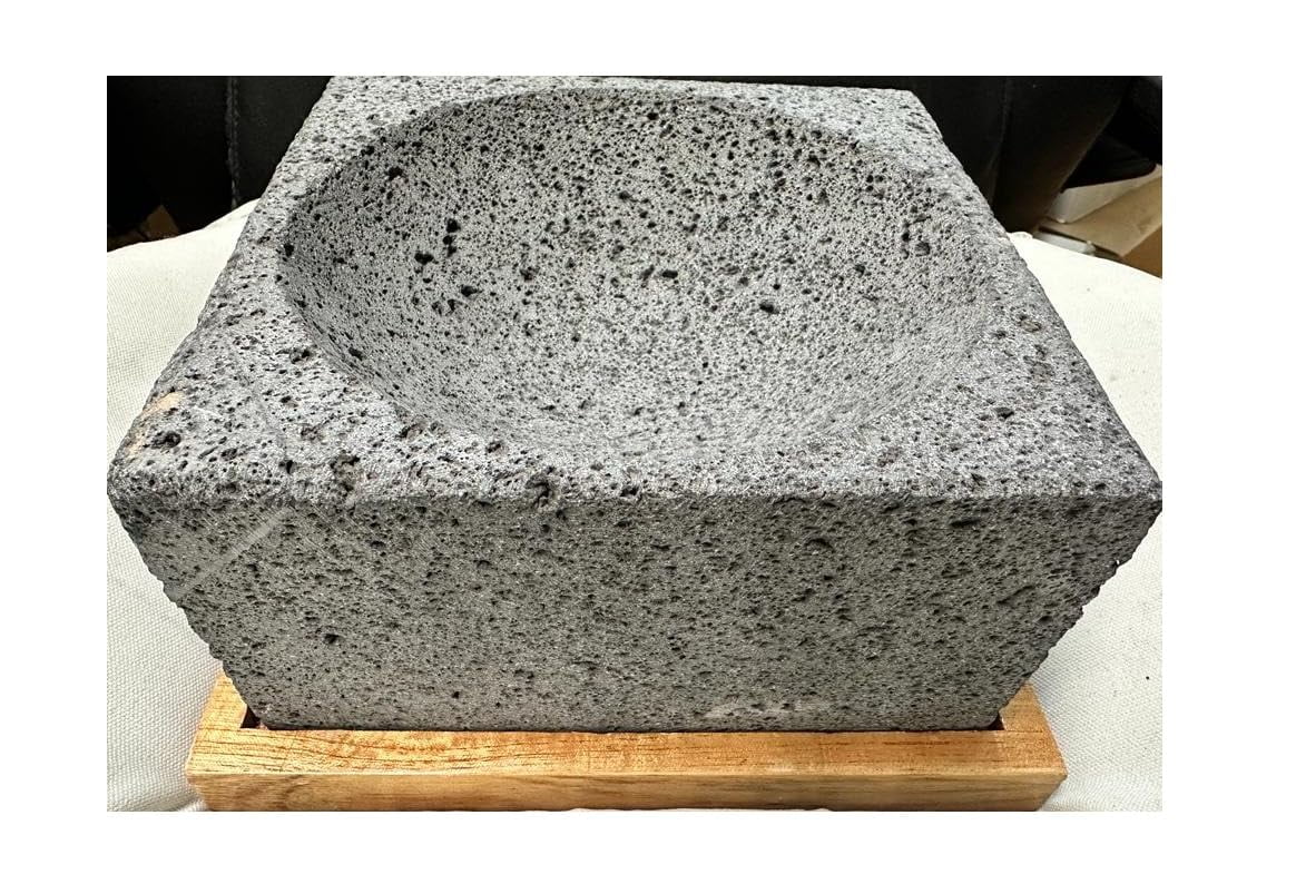 Made in Mexico Guacamole Maker Large 9" Square with Wooden Base Genuine Mexican Manual Guacamole ...