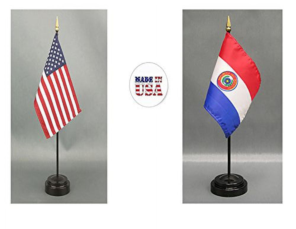 Made in The USA. 1 American and 1 Paraguay Rayon 4"x6" Miniature Office ...
