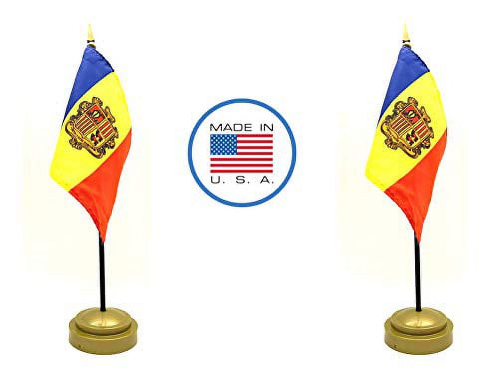 2 Andorra Miniature Desk & Hand Waving Flags Set - Includes 2 Rayon 4 ...