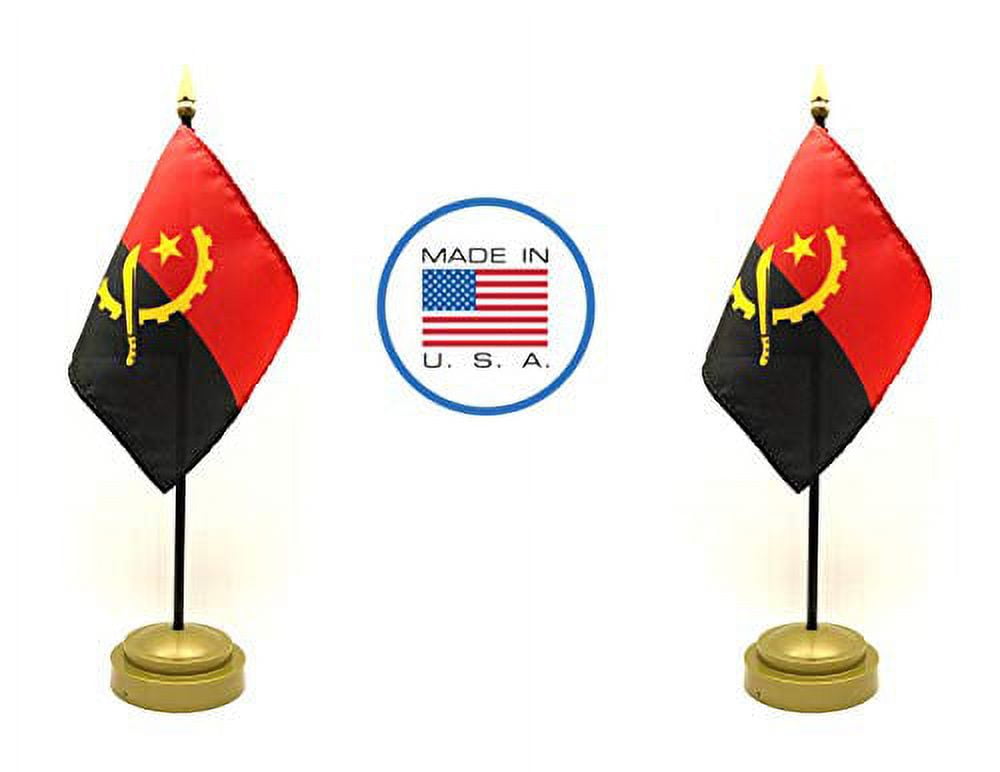 2 Angola Miniature Desk & Hand Waving Flags Set - Includes 2 Rayon 4"x6 ...