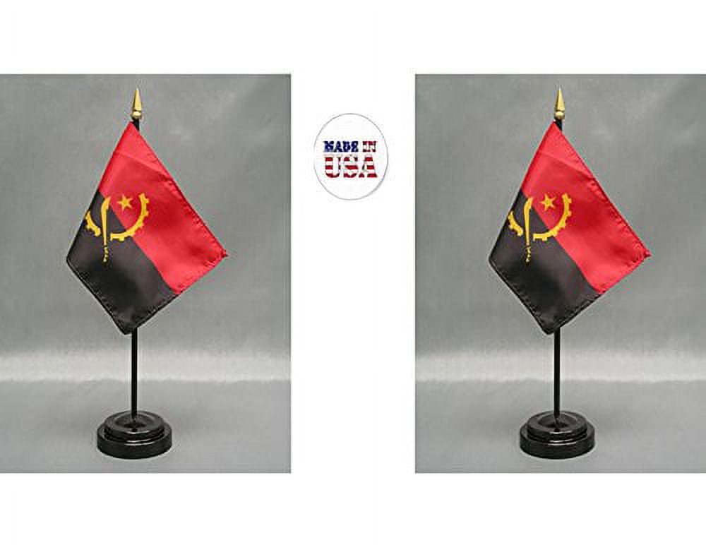 Angola Desk Flag Set; Two 4x6 inch American Made Table Flags with Two ...