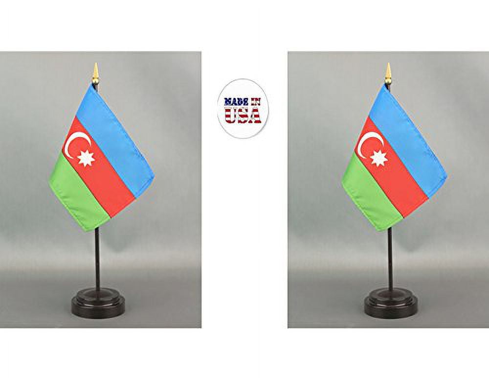 Azerbaijan Desk Flag Set; Two 4x6 inch American Made Table Flags with ...