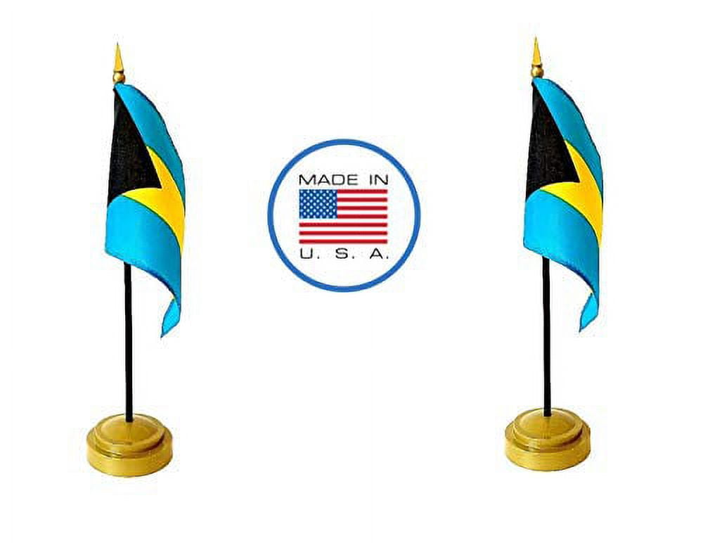 2 Bahamas Miniature Desk & Hand Waving Flags Set - Includes 2 Rayon 4 ...