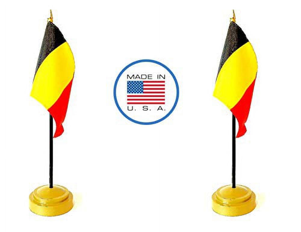 2 Belgium Miniature Desk & Hand Waving Flags Set - Includes 2 Rayon 4 ...