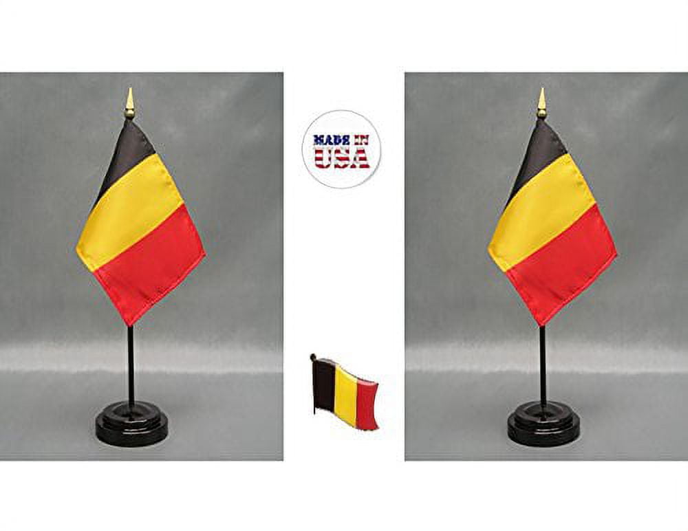 Belgium Desk Flag Set; Two 4x6 inch American Made Table Flags with Two ...