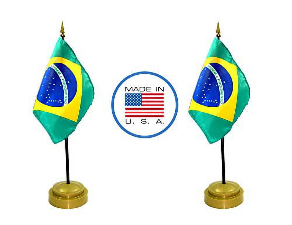2 Brazil Miniature Desk & Hand Waving Flags Set - Includes 2 Rayon 4"x6 ...