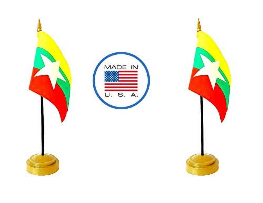 2 Burma (Myanmar) Miniature Desk & Hand Waving Flags Set - Includes 2 ...
