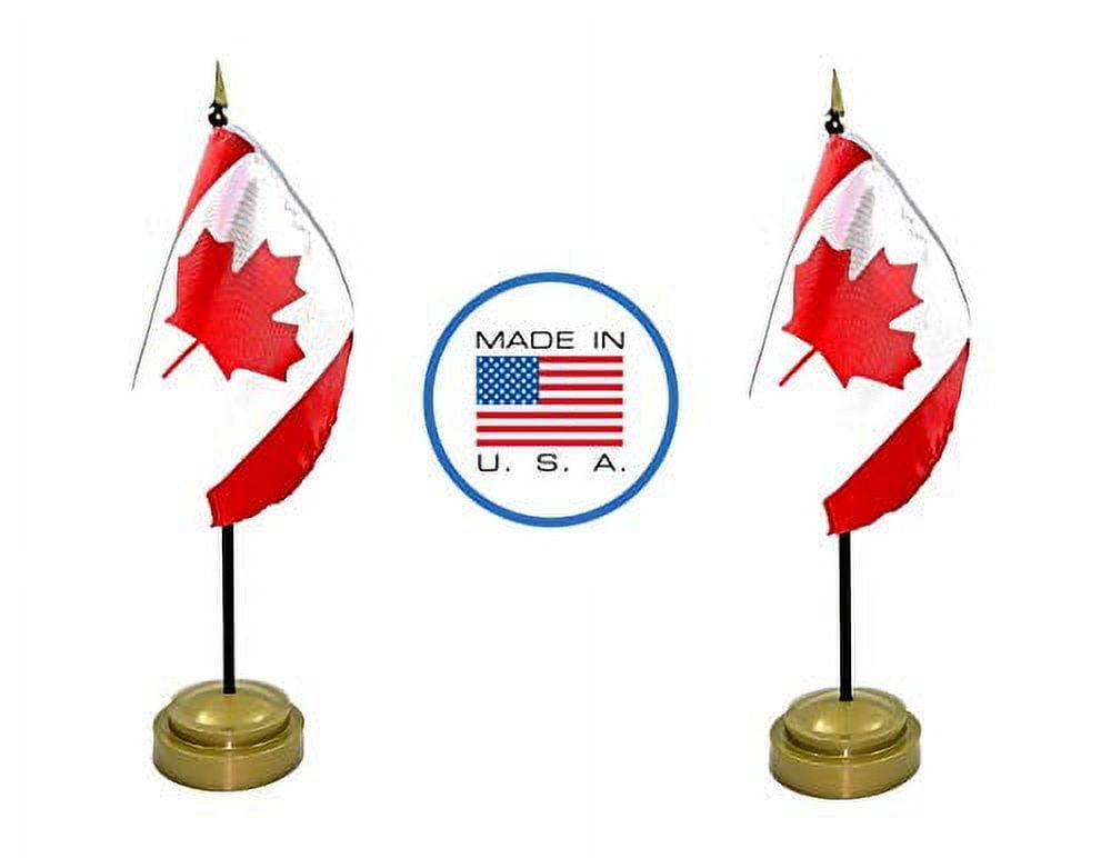 2 Canada Miniature Desk & Hand Waving Flags Set - Includes 2 Rayon 4"x6 ...