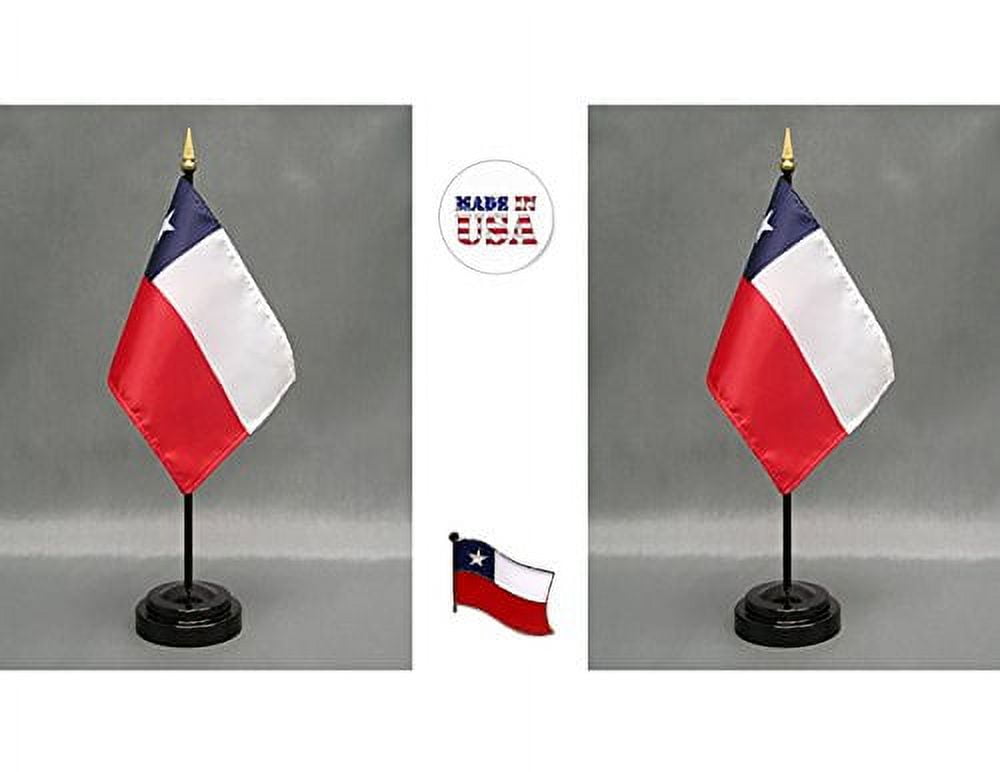 Chile Rayon Desk Flag Set; Two 4x6 inch American Made Table Flags with ...