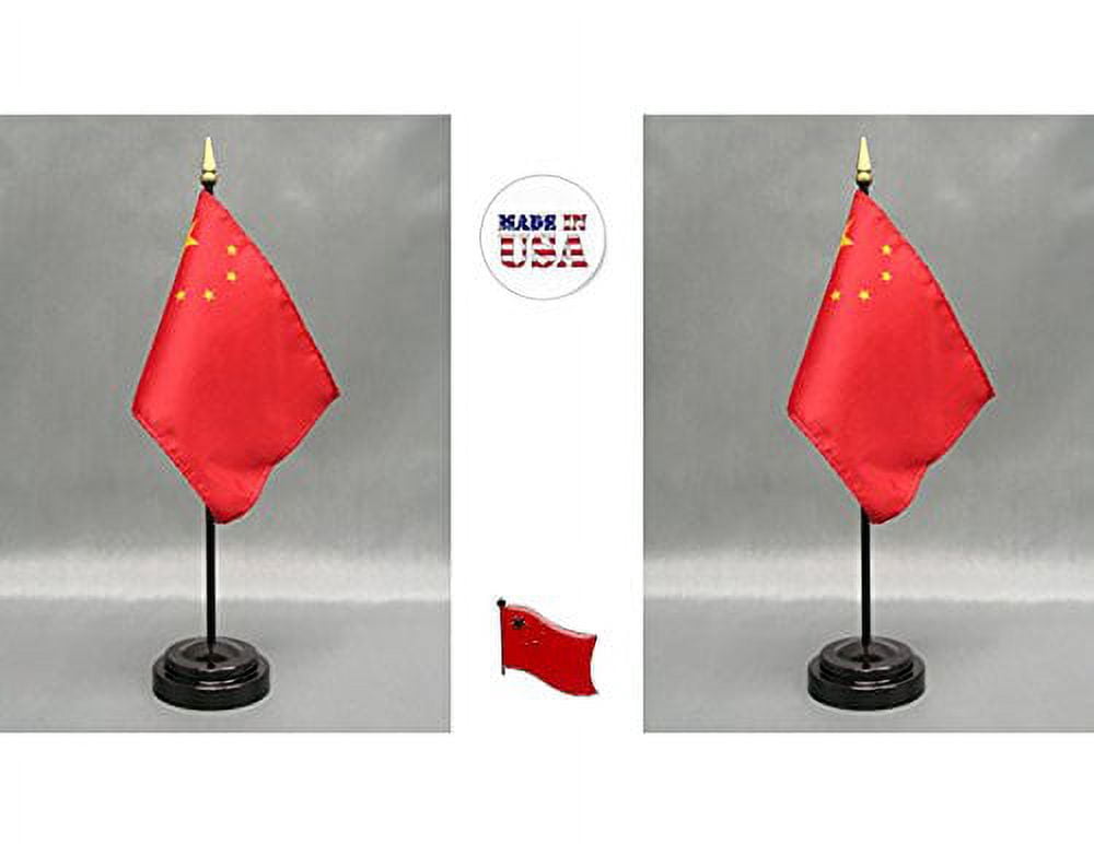 China Desk Flag Set; Two 4x6 inch American Made Table Flags with Two ...