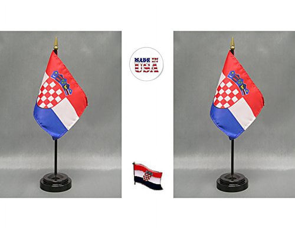 Croatia Desk Flag Set; Two 4x6 inch American Made Table Flags with Two ...